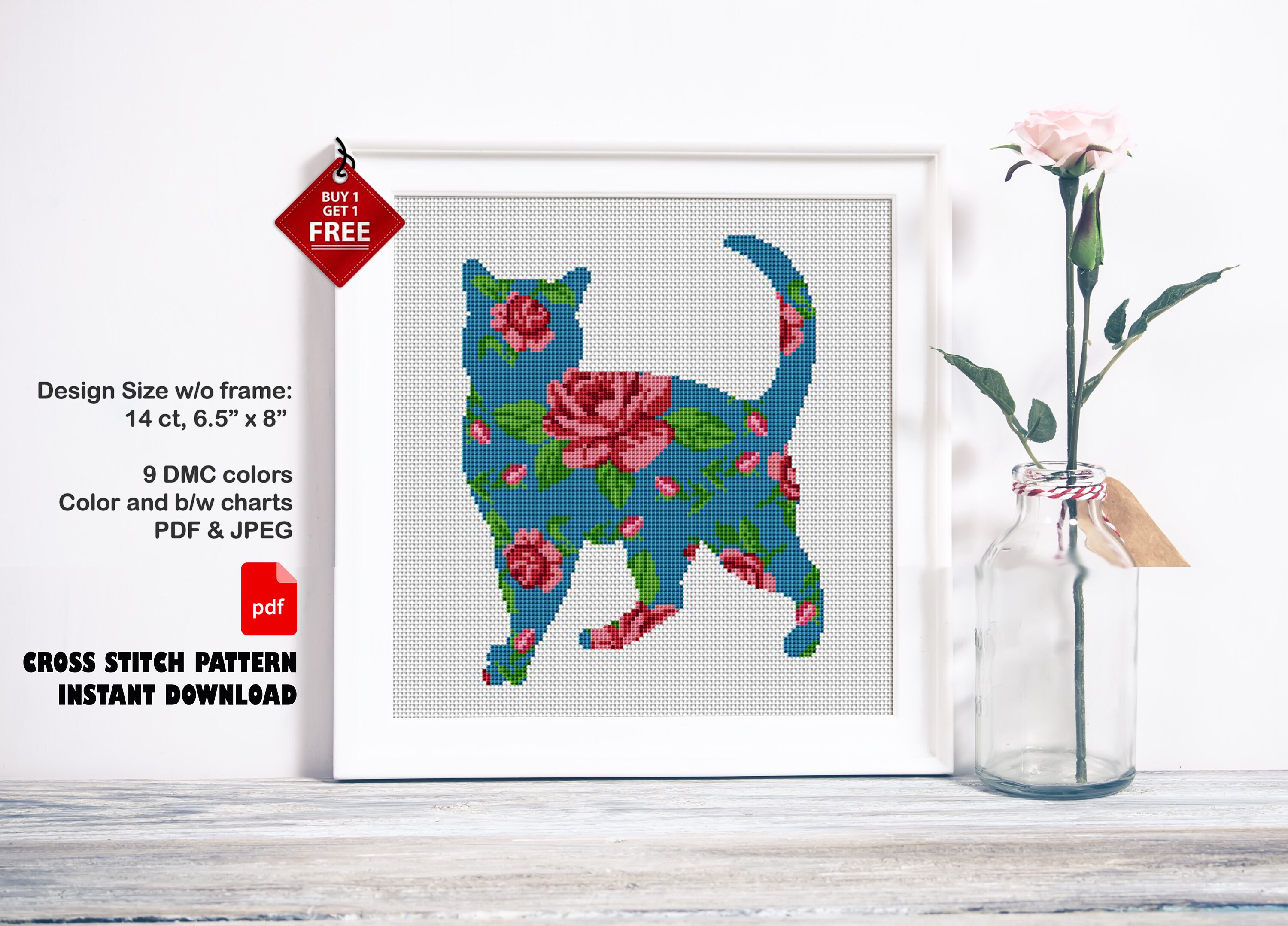 Cat cross stitch pattern. Animal cross stitch PDF. Cat | Etsy