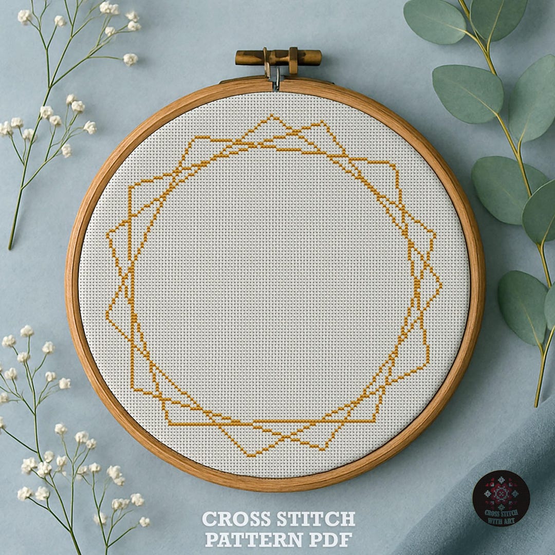 Polygonal Frame Cross Stitch Pattern PDF 7" for 16ct. Geometric ...