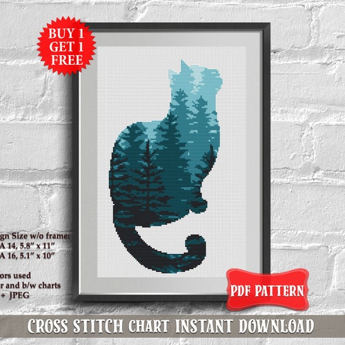 Cat Cross Stitch Pattern for Beginners Embroidery | Etsy