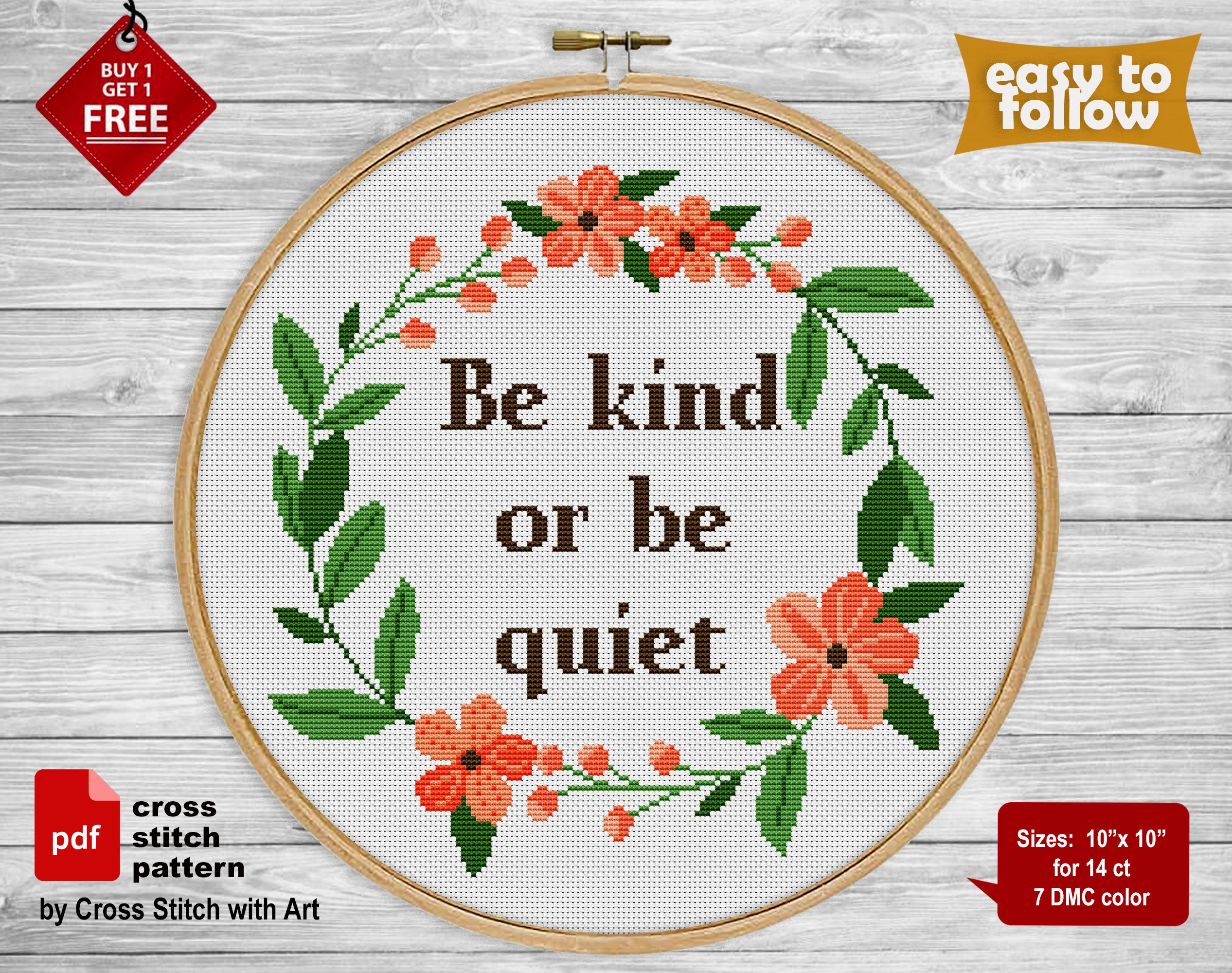 Be Kind or Be Quiet Cross Stitch. Easy Cross Stitch Pattern. - Etsy