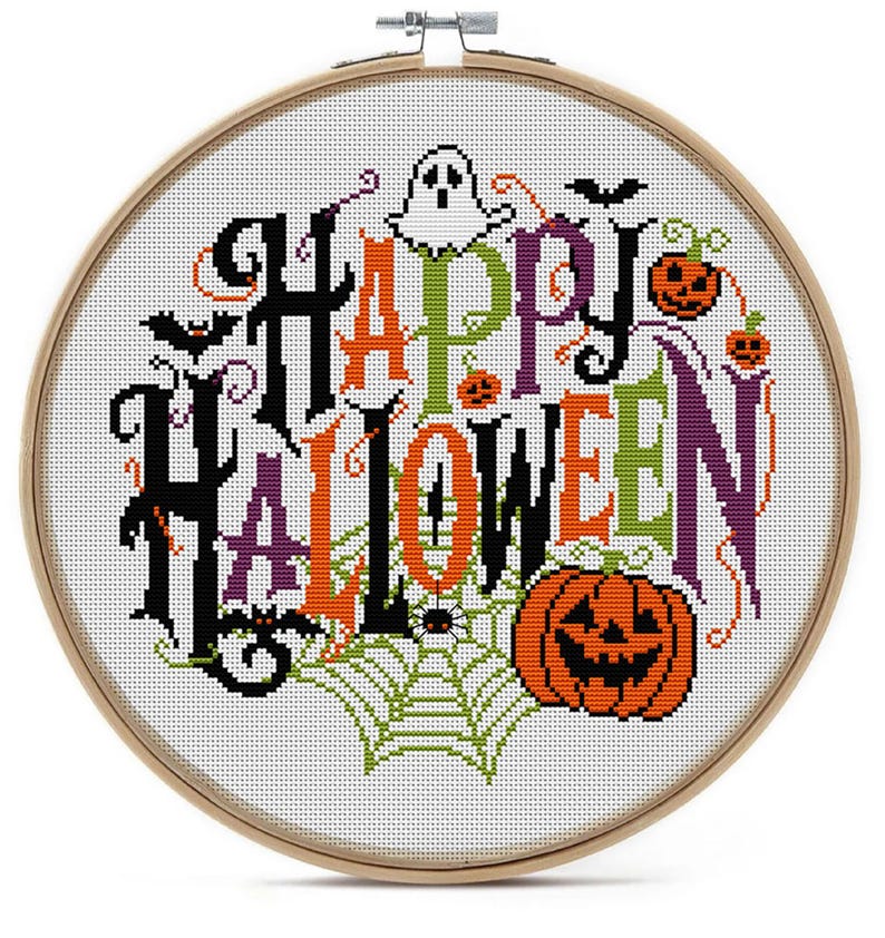 Happy Halloween Cross Stitch Pattern PDF – Spooky Autumn Decor, DIY ...