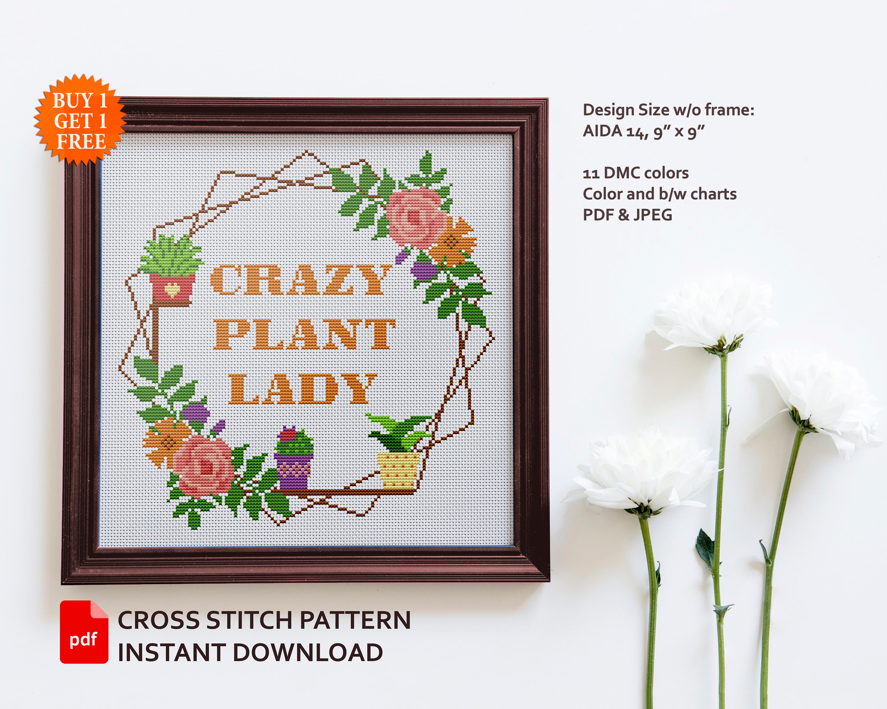 Sassy cross stitch pattern. Crazy plant lady. Succulent cross | Etsy