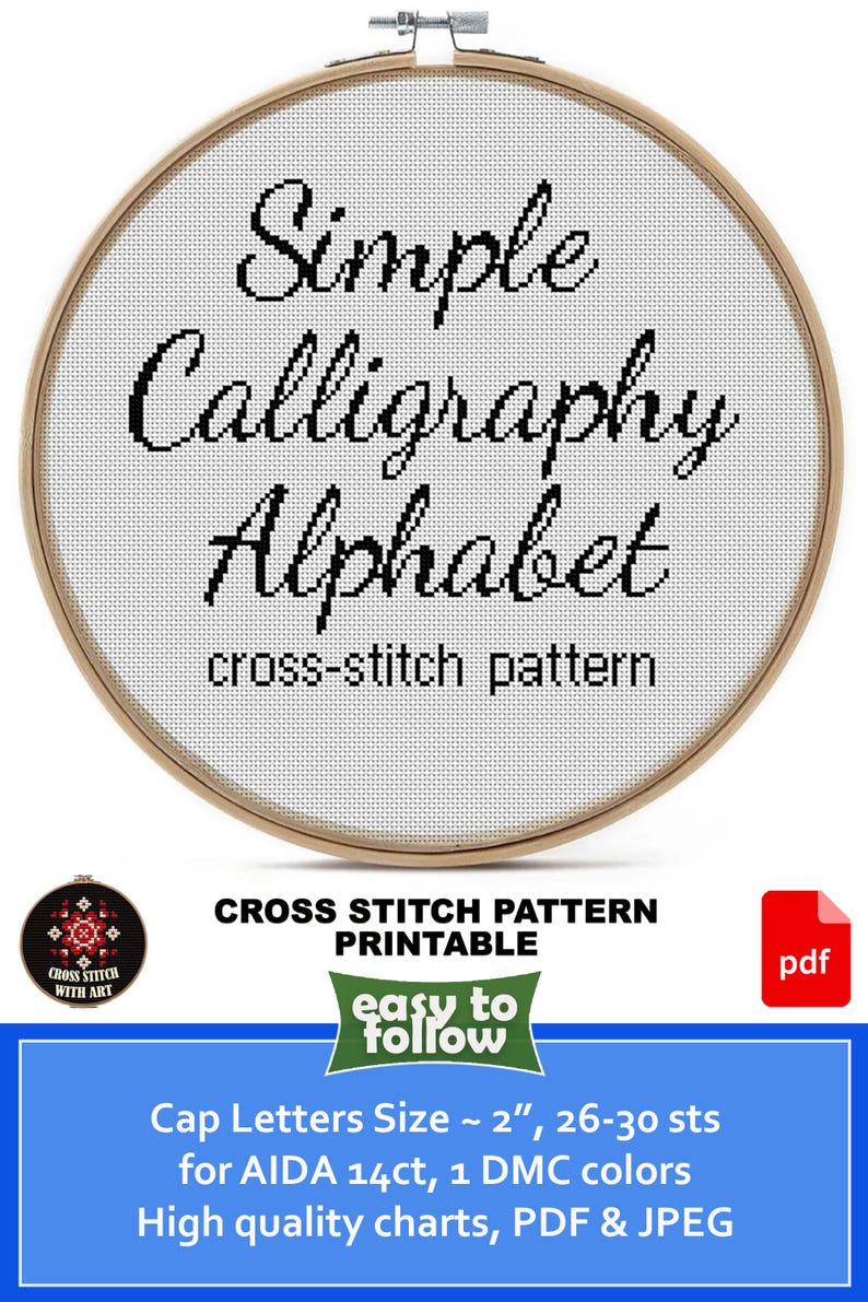 Calligraphy Cross Stitch Patterns Font Bundle – Cursive & Script (PDF ...