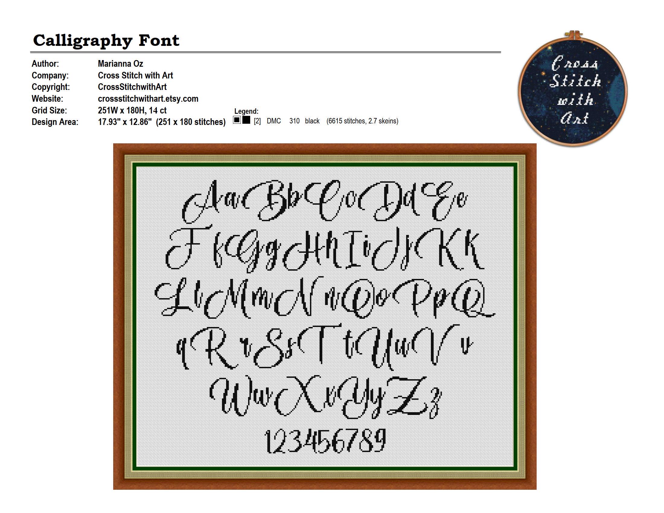 Calligraphy Cross Stitch Patterns Font Bundle – Cursive & Script (PDF ...