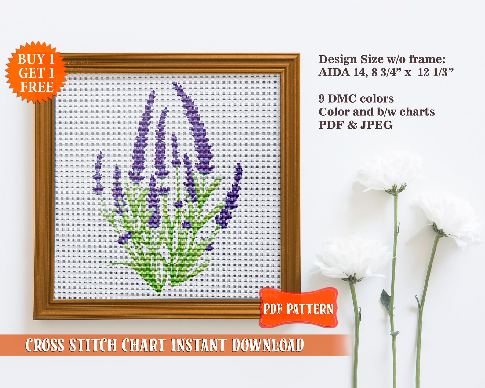 Lavender Cross Stitch Pattern Flower Cross Stitch PDF Flower | Etsy