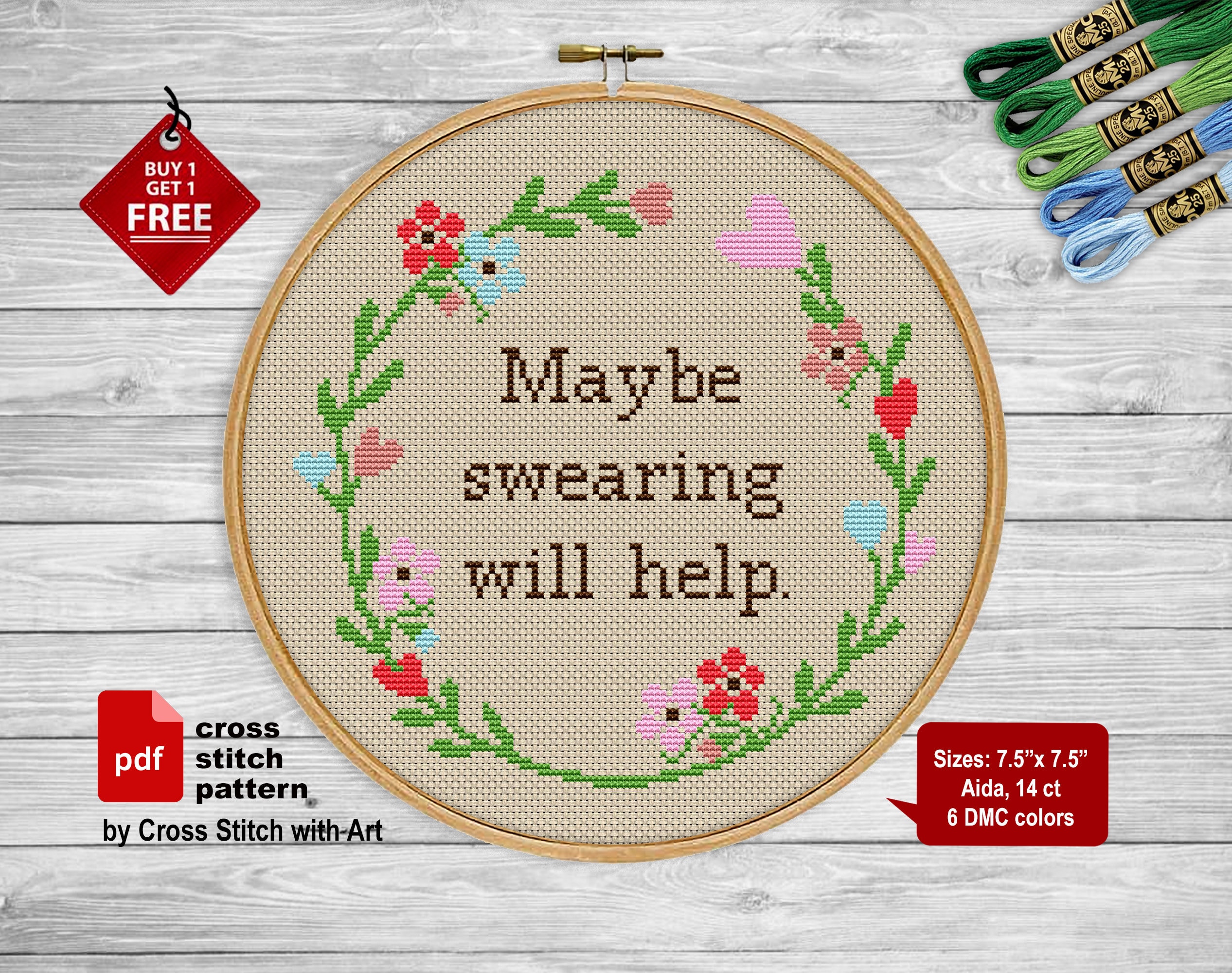 Snarky Cross Stitch Pattern. Maybe Swearing Will Help. Rude | Etsy