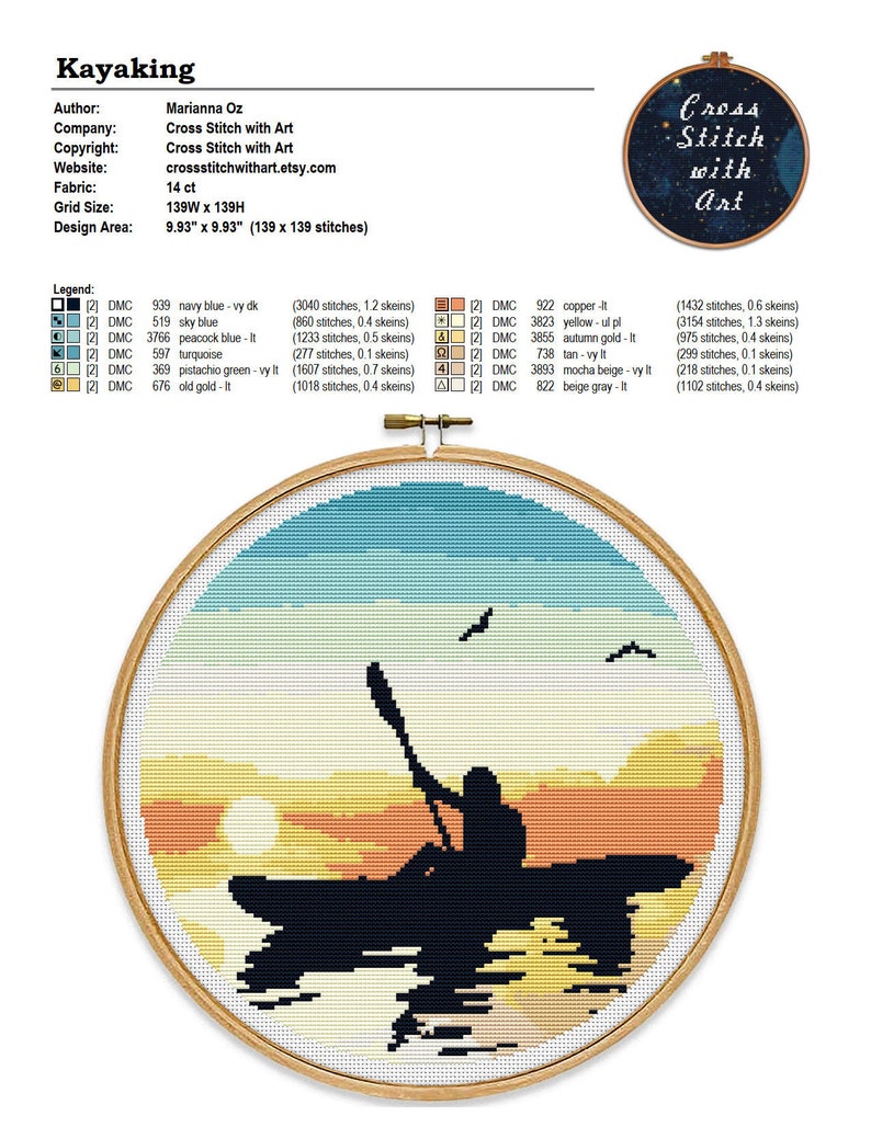 Landscape Cross Stitch PDF. Kayak Cross Stitch Pattern. Lake Cross ...