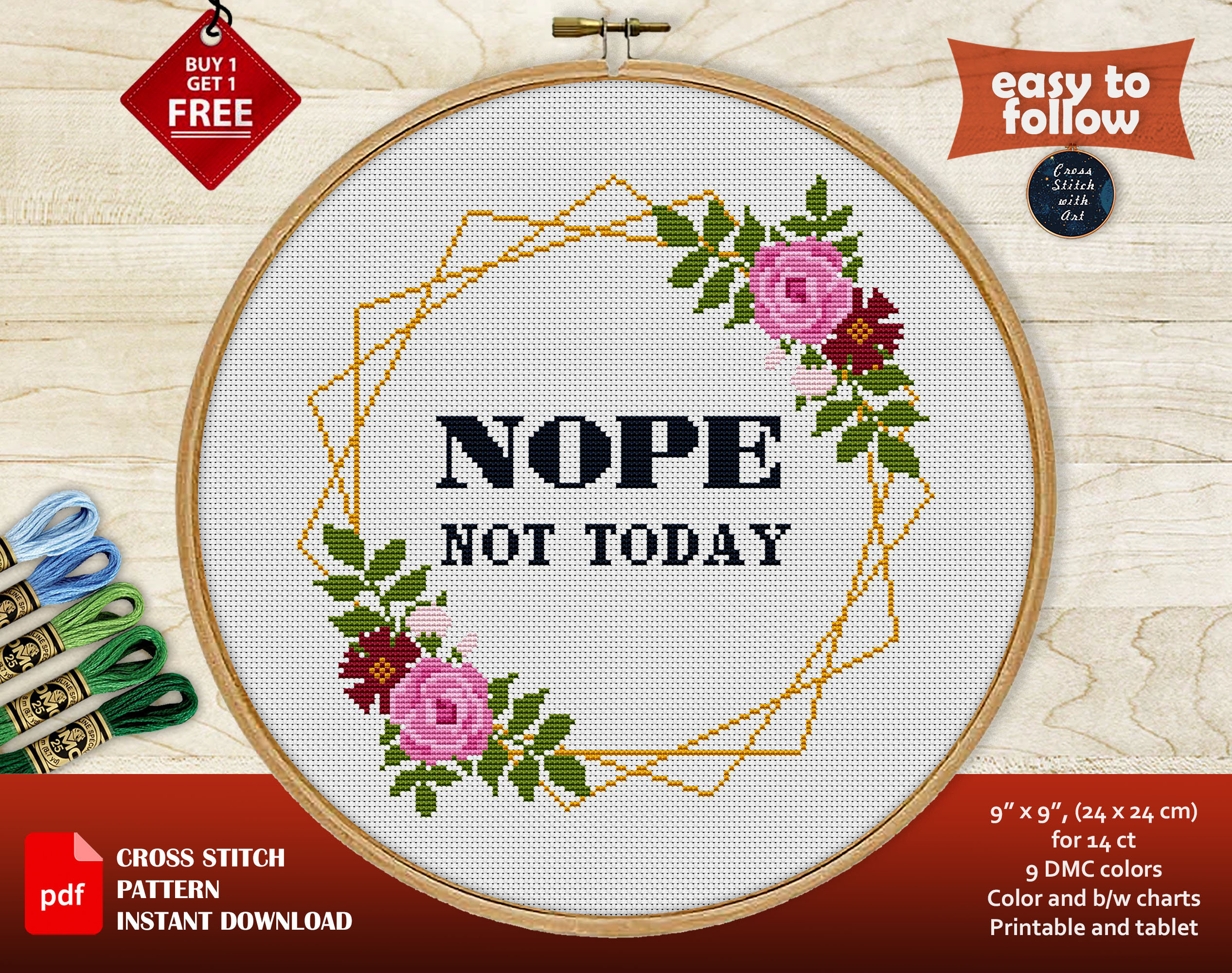 Sewing & Needlecraft Nope Cross Stitch Pattern Snarky Cross Stitch ...