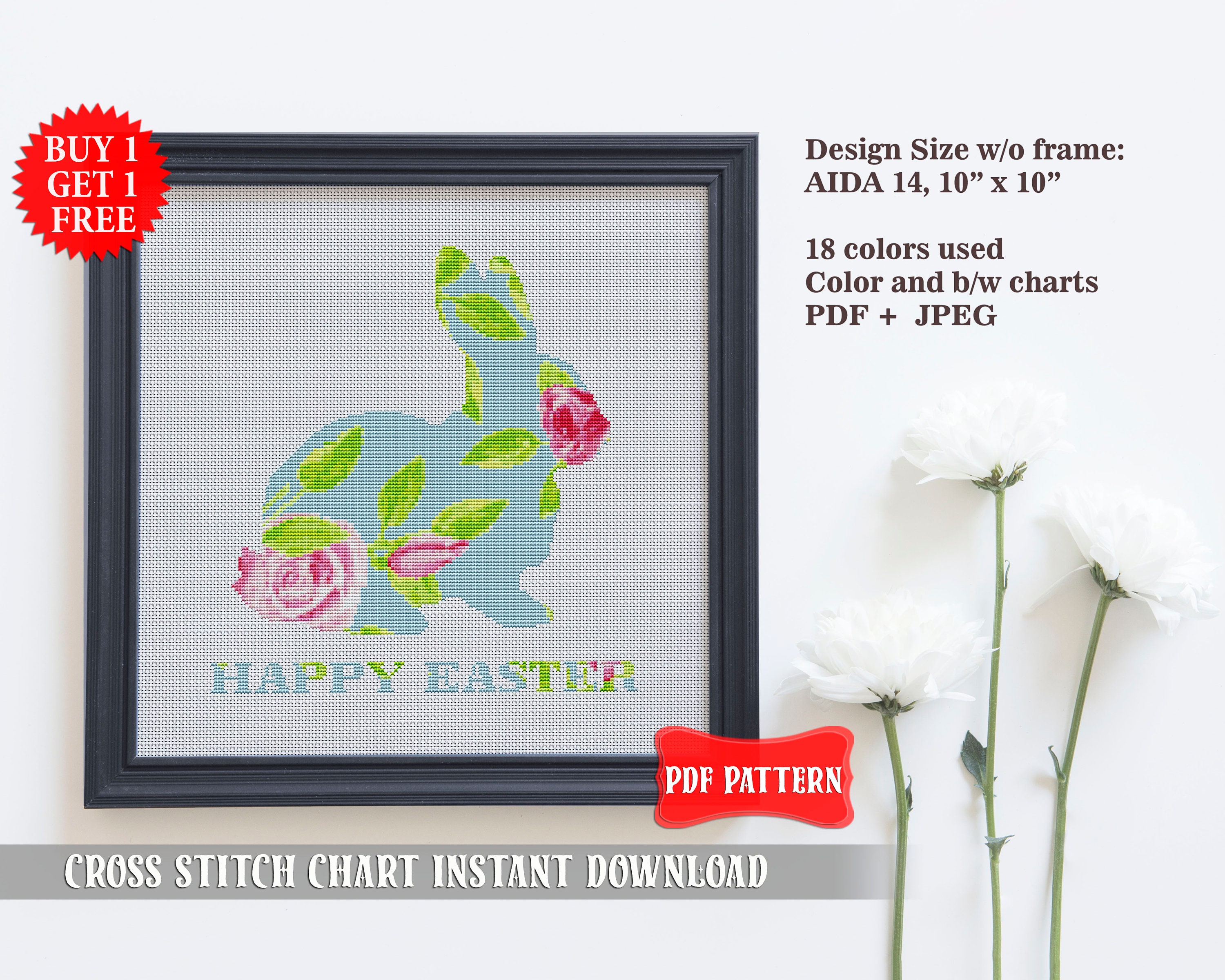 Easter Cross stitch pattern Modern rabbit cross stitch design | Etsy