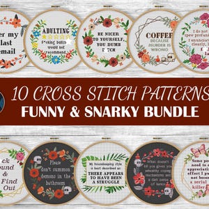 Funny Cross Stitch Patterns PDF Bundle - Sweary & Sarcastic Embroidery ...