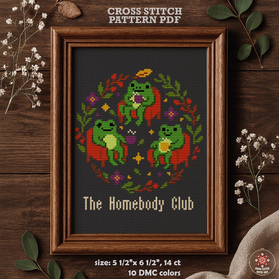 Cute Frogs Cross Stitch Pattern, Homebody Club Quote (PDF) - Etsy