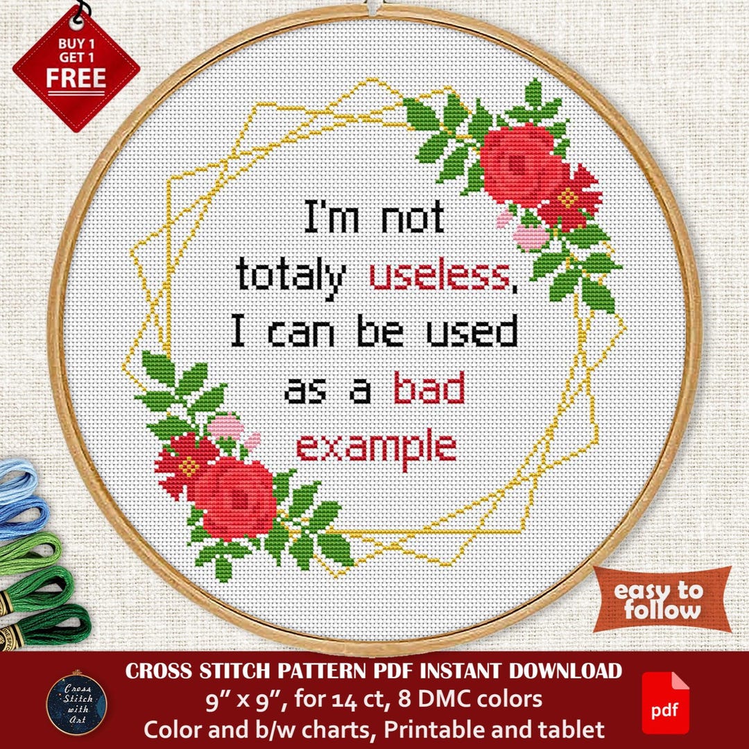 I'm Not Totally Useless Cross Stitch Pattern. Snarky Cross Stitch PDF. Modern Cross Stitch ...