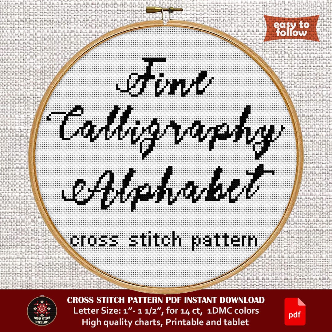Full Alphabet Cross Stitch Pattern. Calligraphy Font Cross Stitch PDF ...