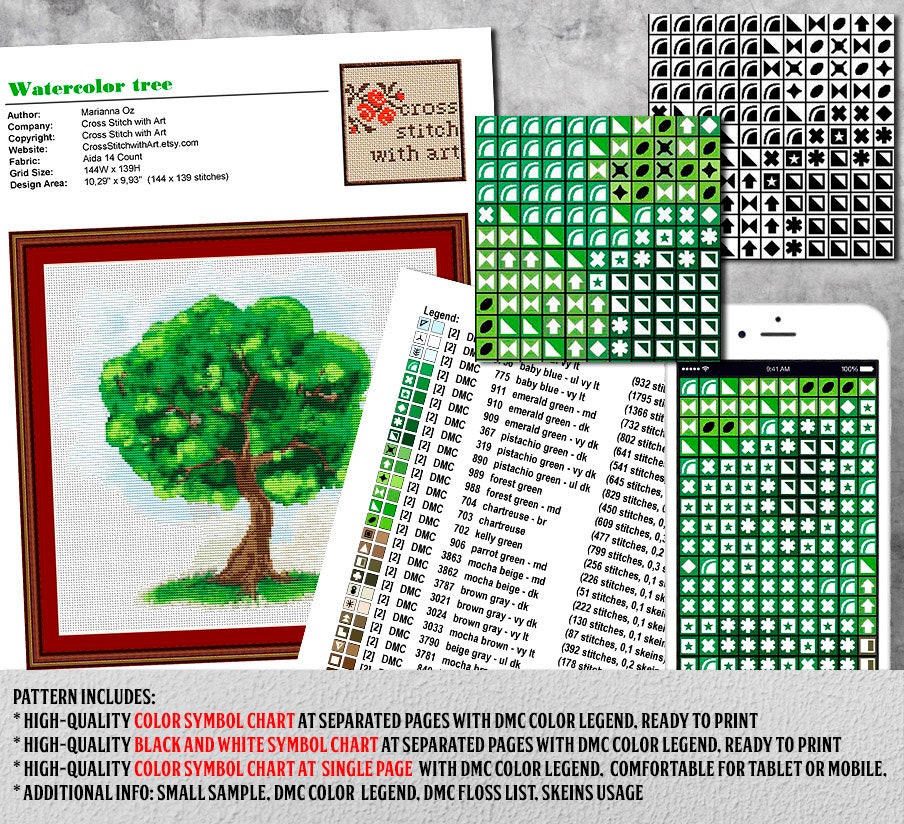 Tree Cross Stitch Pattern. Modern Cross Stitch. Counted - Etsy