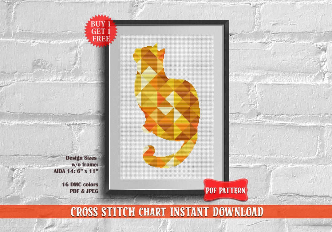 Cat Cross Stitch Pattern Geometric Animal Cross Stitch PDF Cat Hand ...