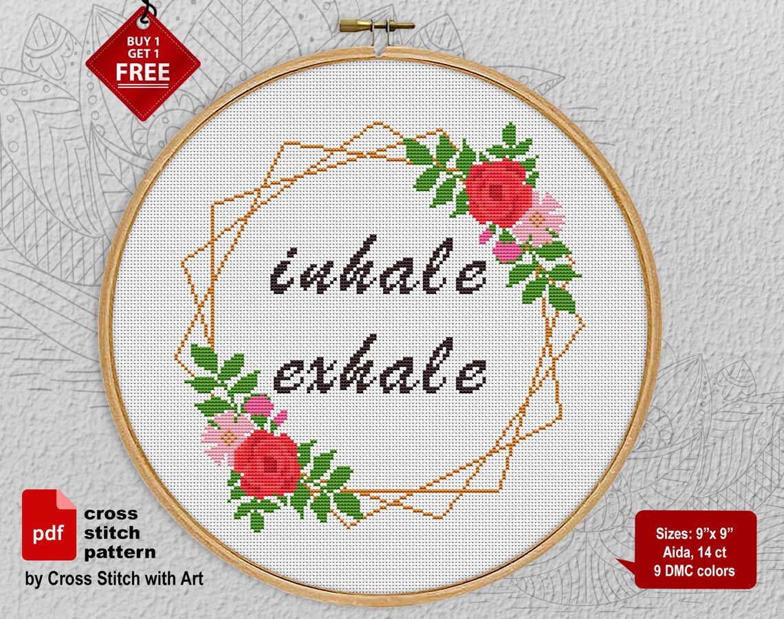 Mental Health Cross Stitch Pattern. Inhale Exhale Cross Stitch - Etsy