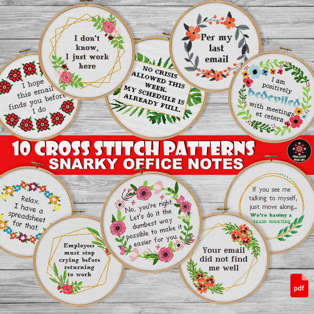 Witty Office Jokes Funny Cross Stitch Pattern - DIY Coworker Gift, PDF ...