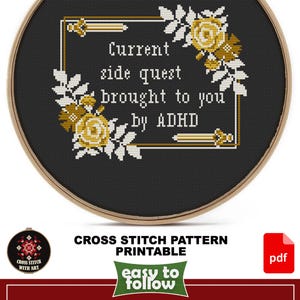 ADHD Side Quest Cross Stitch Pattern PDF – Funny Mental Health ...
