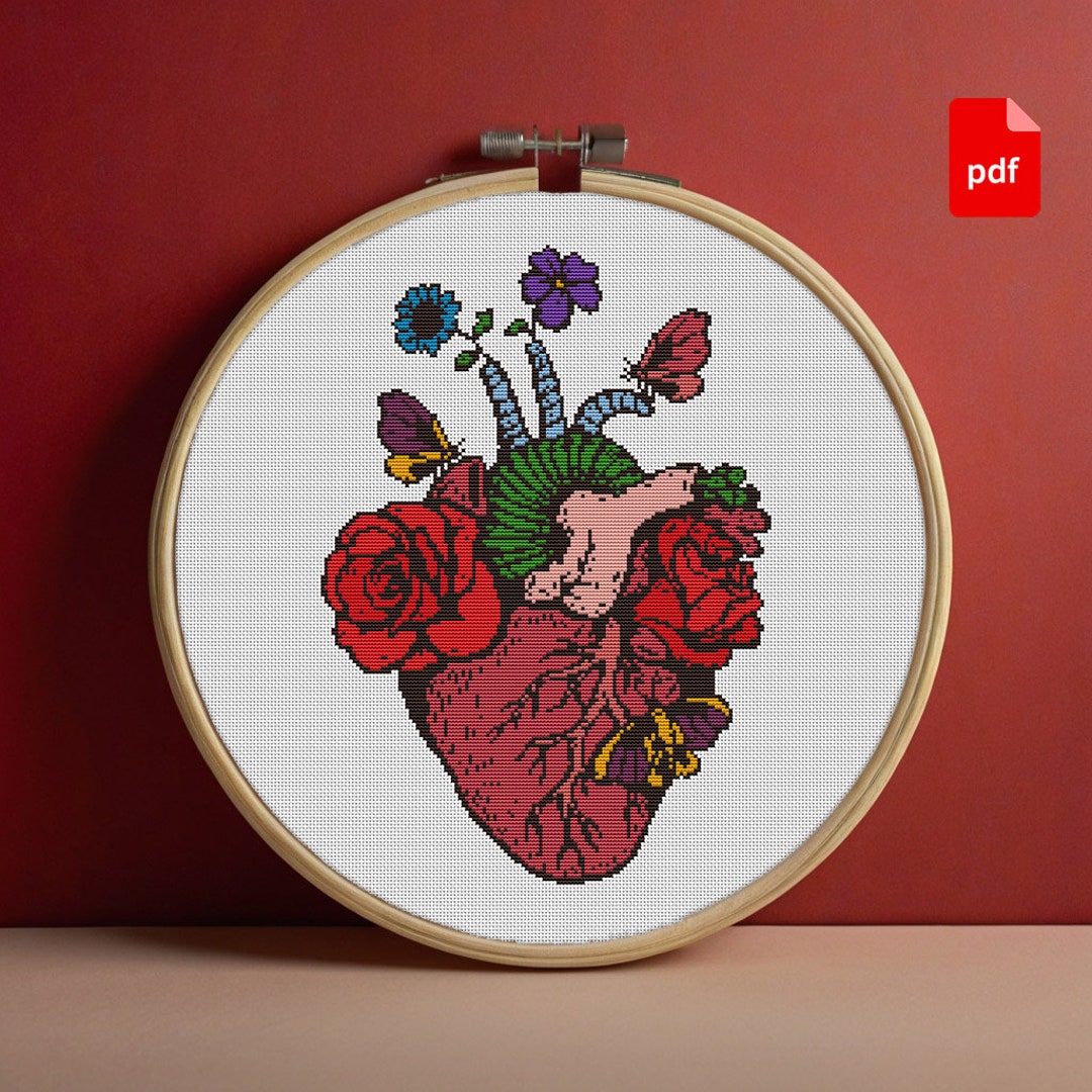 Anatomy Cross Stitch Pattern PDF Chart \ Heart Cross Stitch Art ...