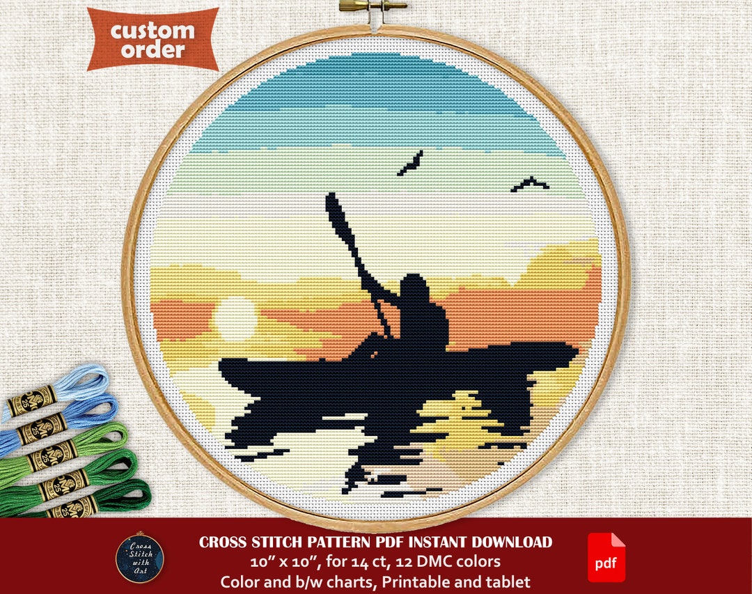 Landscape Cross Stitch PDF. Kayak Cross Stitch Pattern. Lake Cross ...