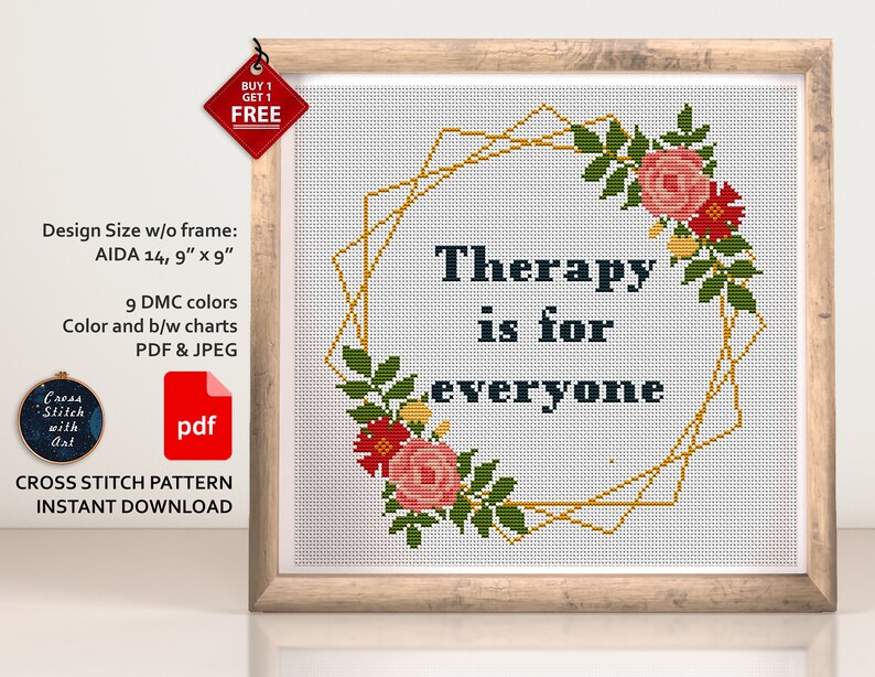 Mental Health Quote Cross Stitch Pattern. Therapy Cross - Etsy