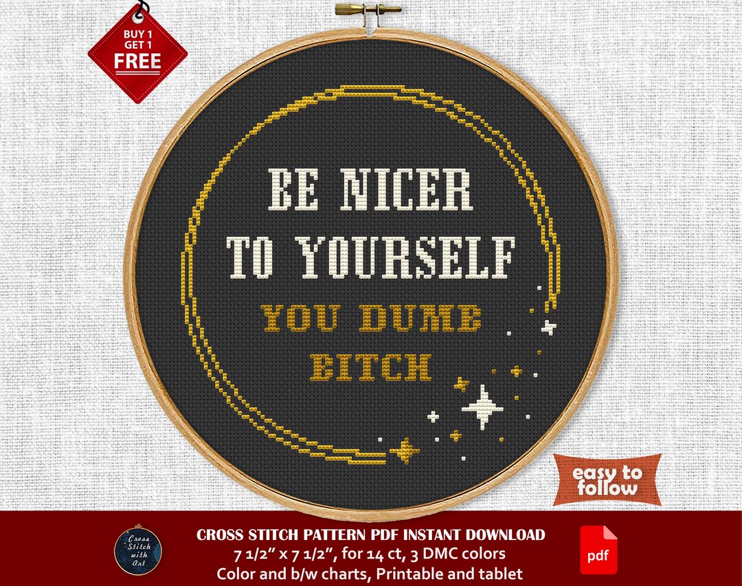 Funny Cross Stitch Pattern. Be Nicer to Yourself, You Dumb Bitch. Easy ...