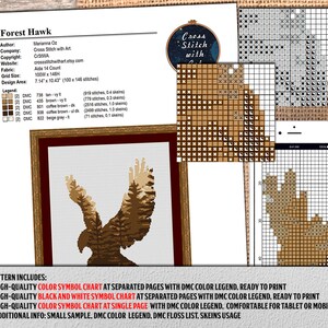 Hawk Cross Stitch Pattern PDF. Forest Scenery Hoop Art. Bird Wall Decor ...