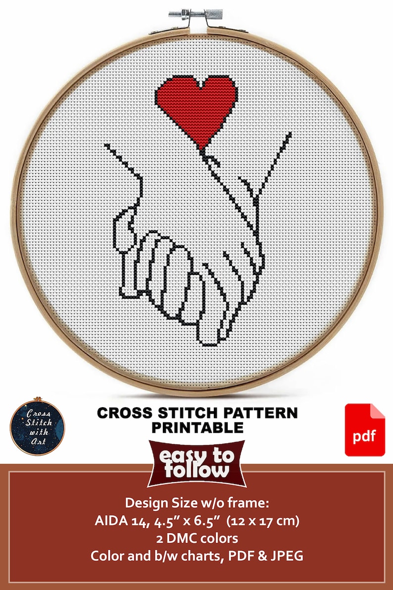 Valentines Cross Stitch Pattern. Heart Cross Stitch PDF. Easy | Etsy