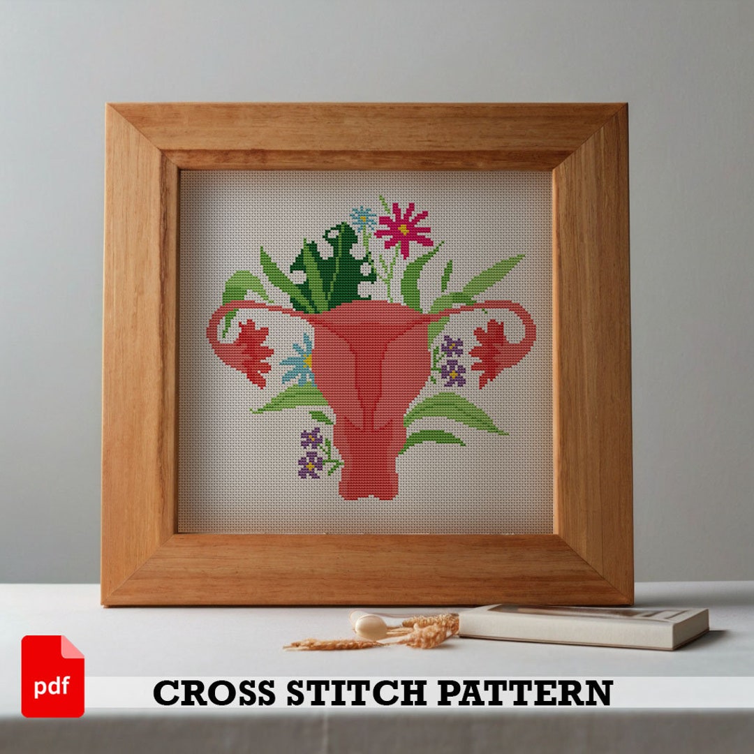 Floral Uterus Cross Stitch Pattern. Counted Anatomy Cross Stitch PDF ...
