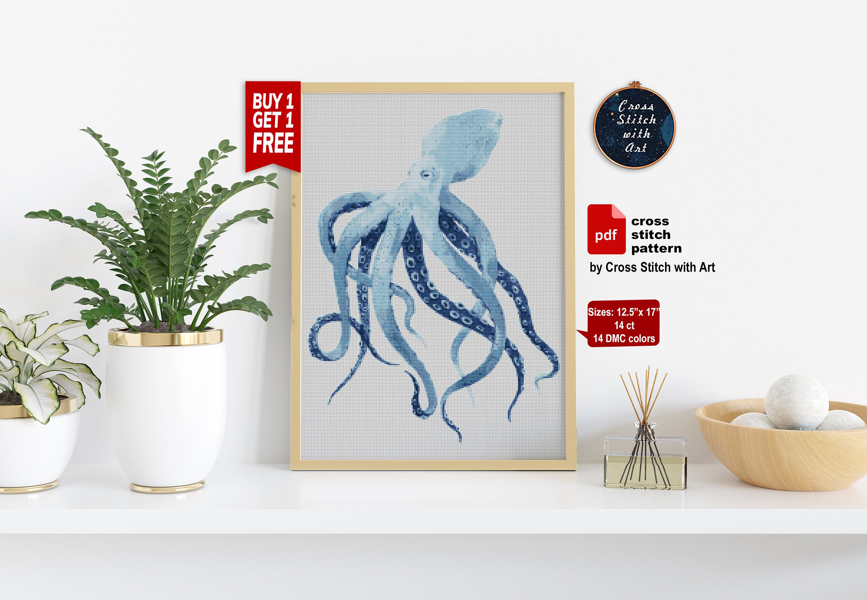 Octopus Cross Stitch Pattern. Kraken Cross Stitch PDF. - Etsy