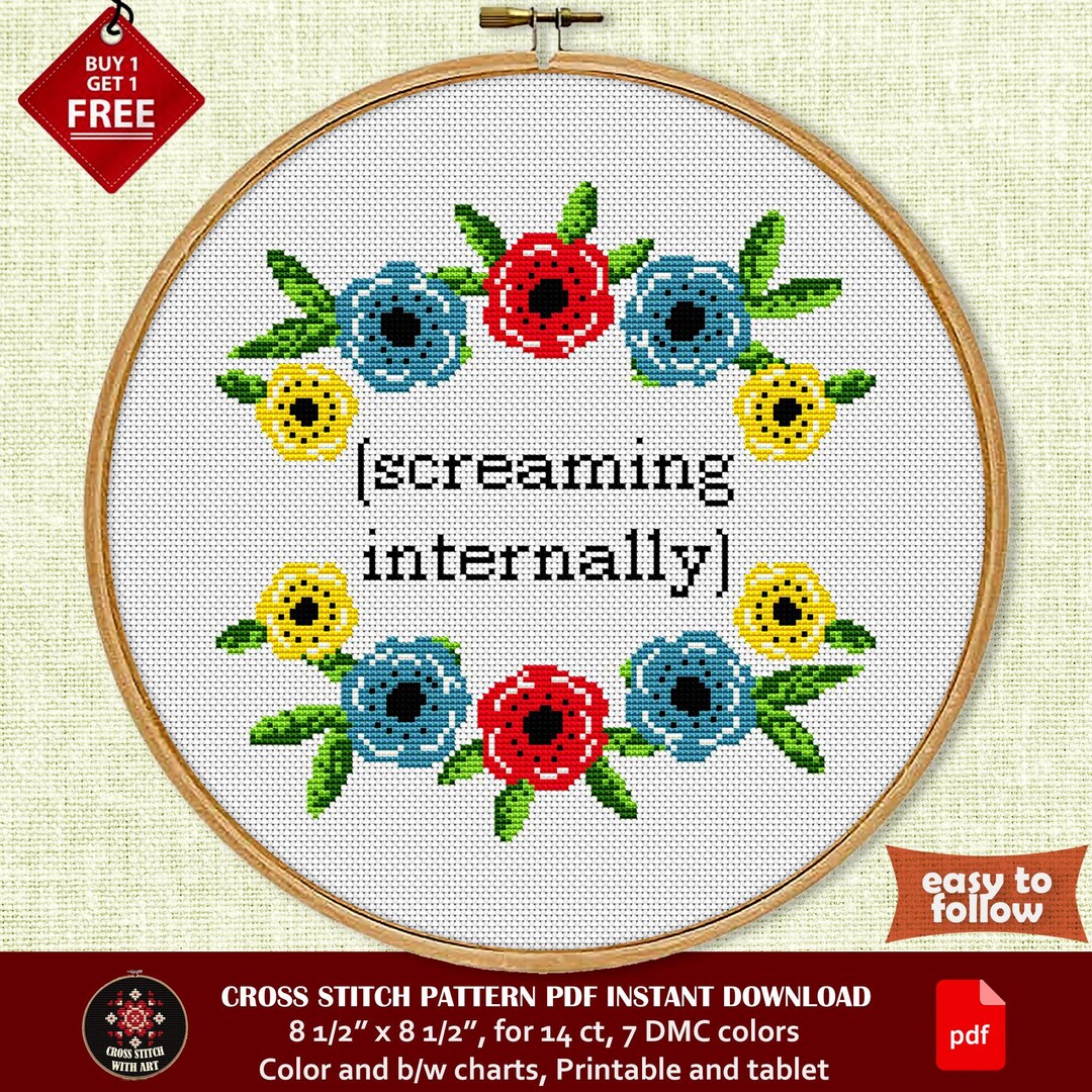 Snarky Cross Stitch Pattern. Screaming Internally Sassy Cross Stitch ...