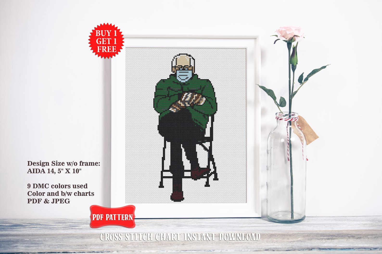 Political Cross Stitch Pattern. Bernie Mittens Cross Stitch - Etsy