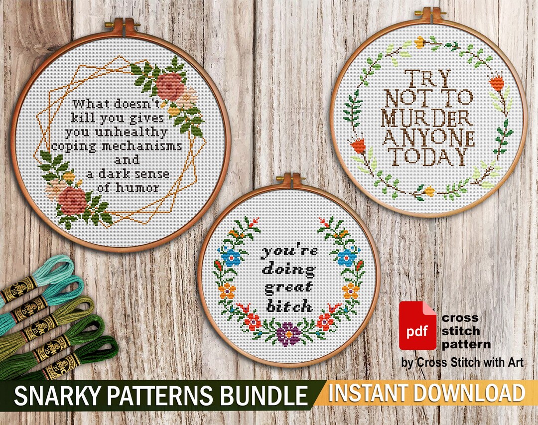 Snarky Cross Stitch Pattern Bundle. Funny Cross Stitch Chart. Rude ...