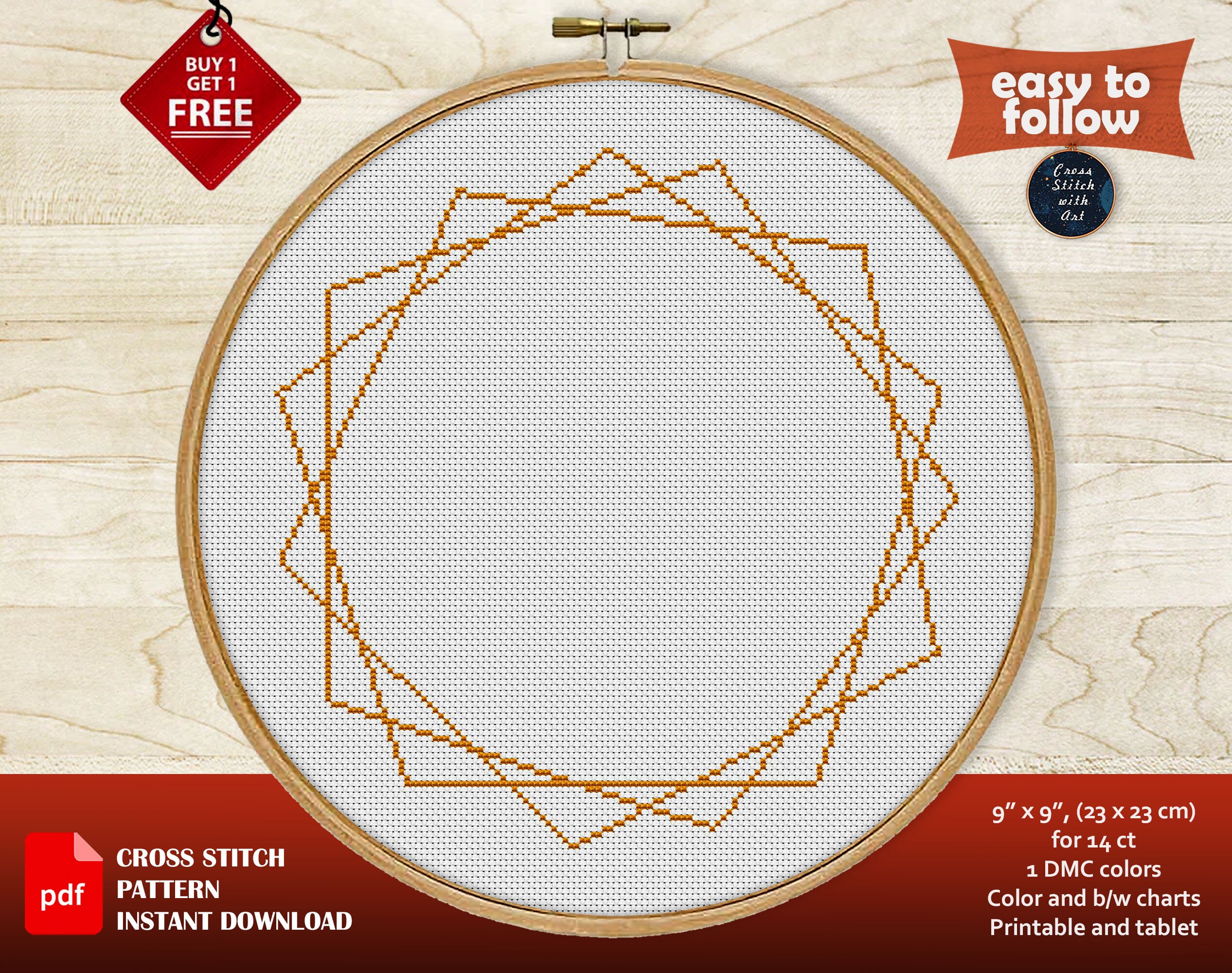 Simple Pentagon Frame Cross Stitch Pattern PDF. Modern Geometric Border ...