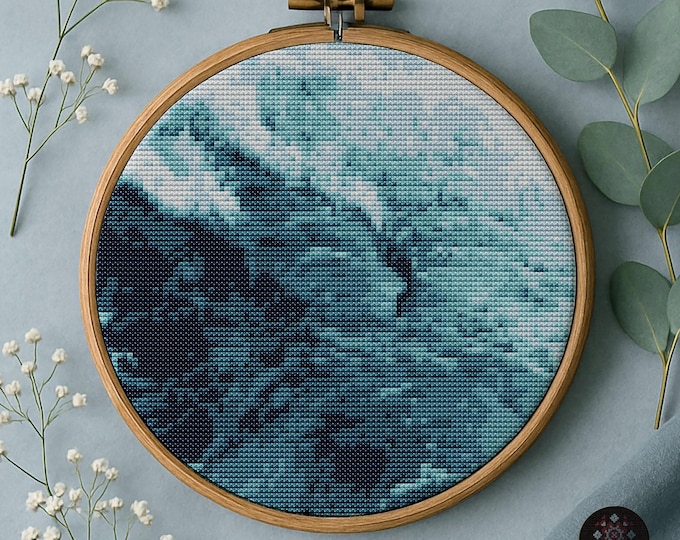 Ocean Waves Cross Stitch Pattern: Modern Sea Landscape (digital PDF ...
