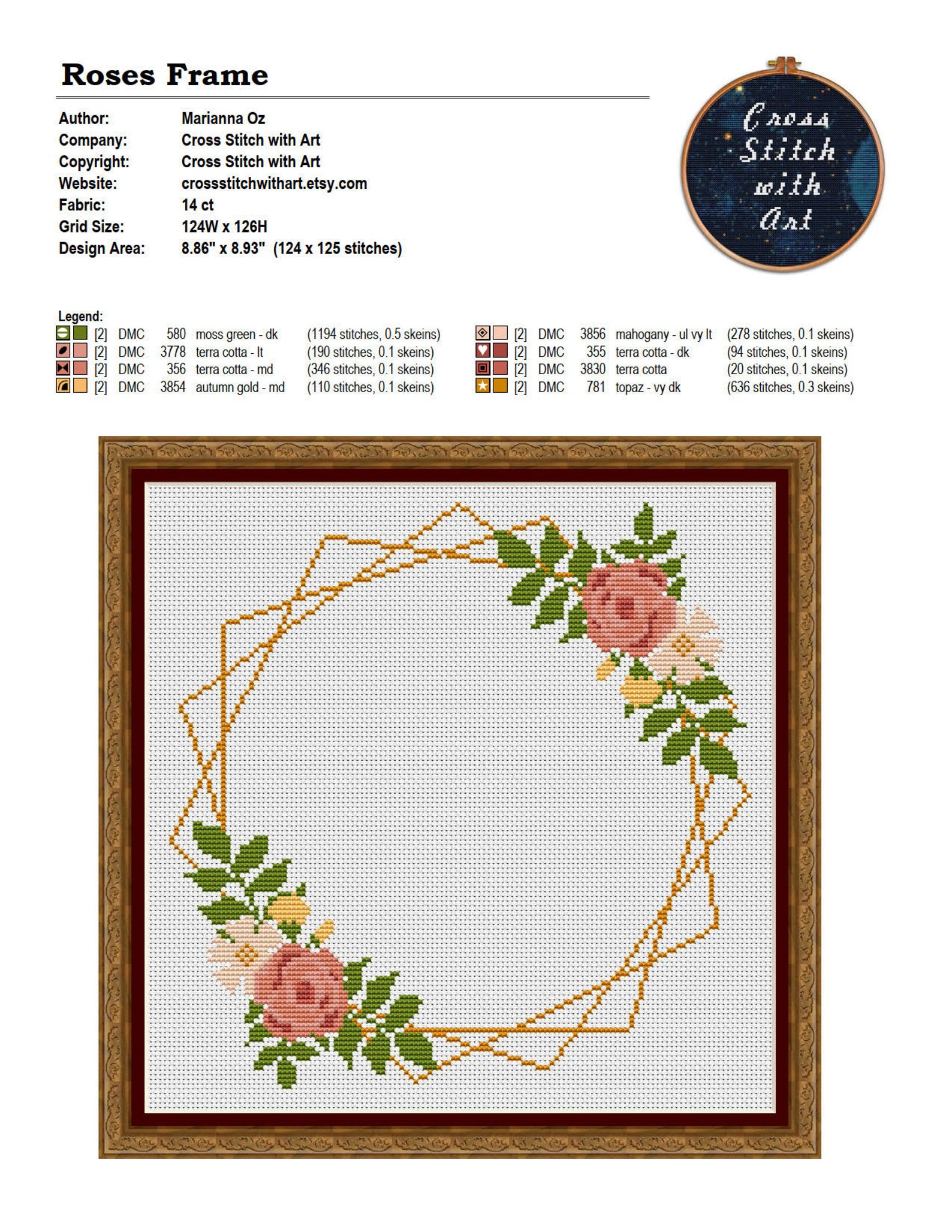 Flower Frame Cross Stitch Pattern. Roses Cross Stitch PDF. - Etsy