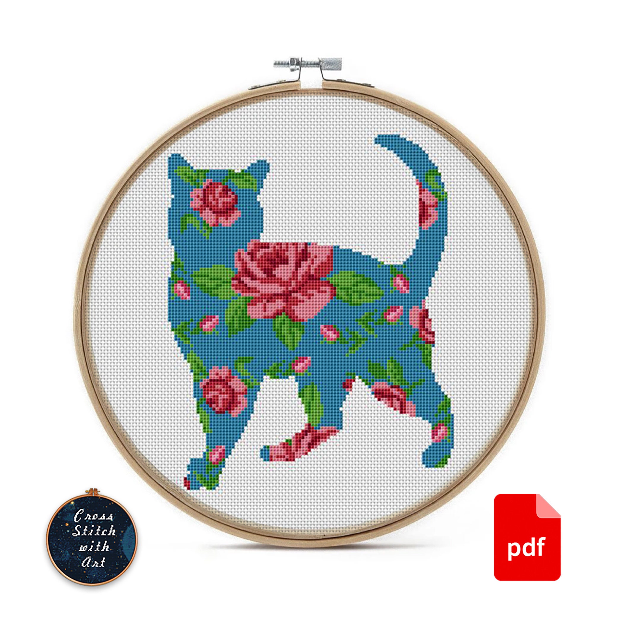 Cat Cross Stitch Pattern. Animal Cross Stitch PDF. Cat Embroidery. Cat ...