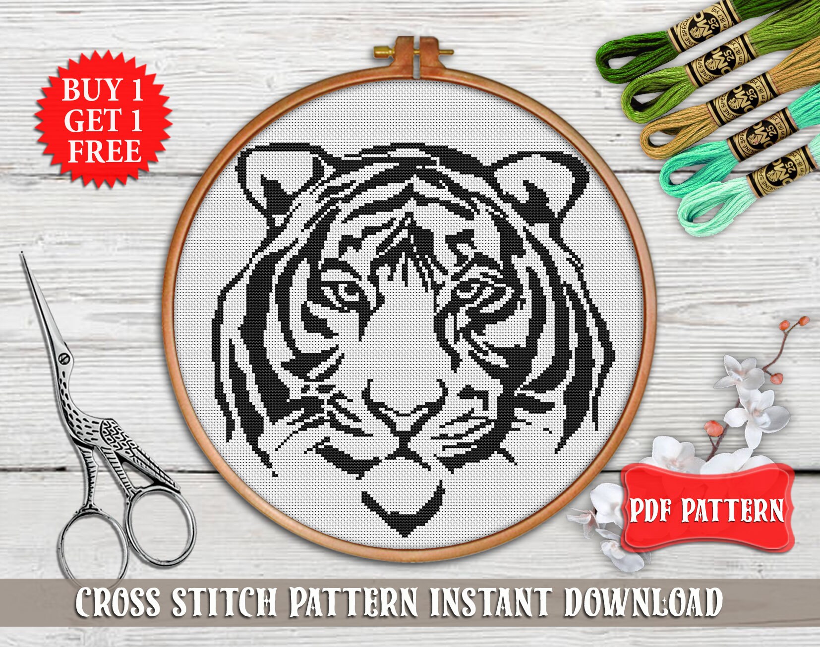 Animal Cross Stitch Pattern Modern Cross Stitch Tiger - Etsy