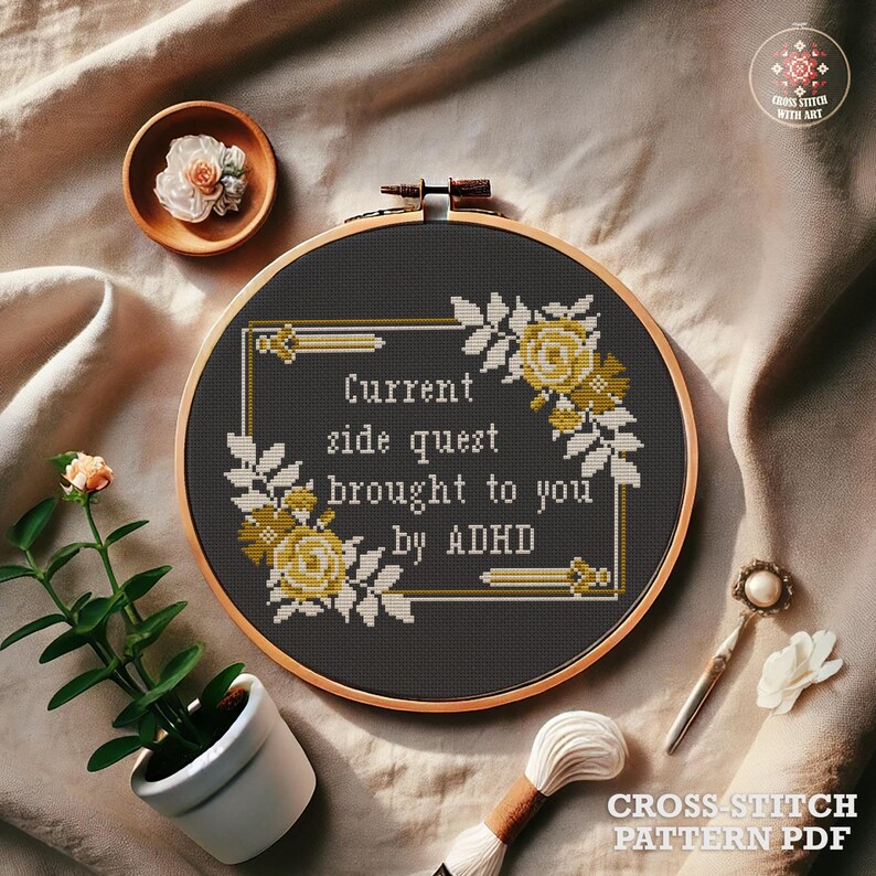 ADHD Side Quest Cross Stitch Pattern PDF – Funny Mental Health ...