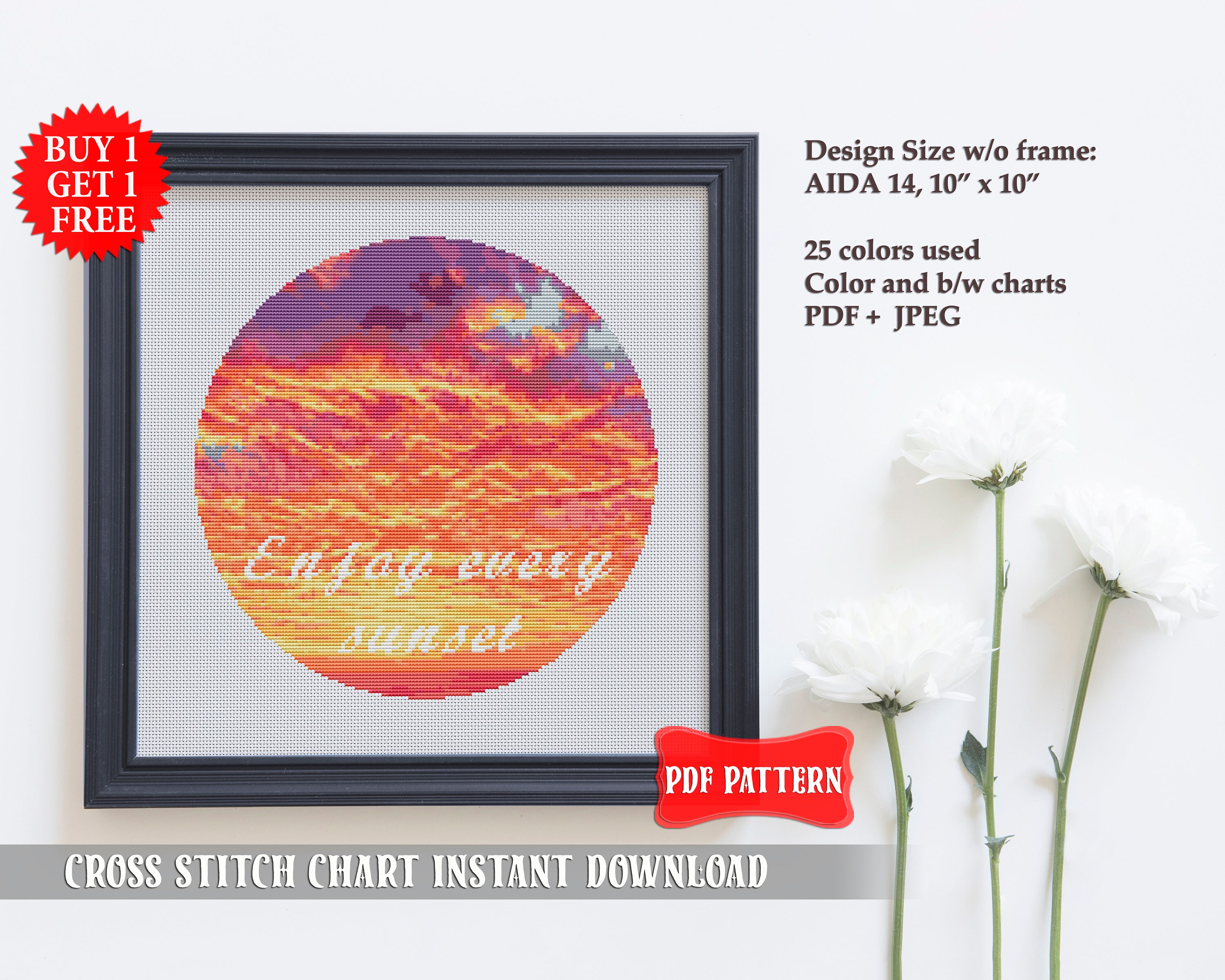 Sunset cross stitch pattern Modern sky cross stitch design | Etsy