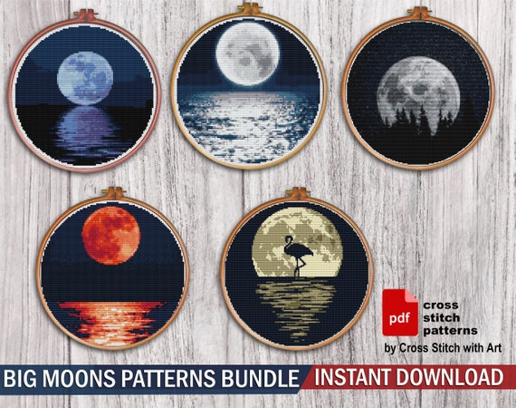 Moon Cross Stitch Patterns Bundle. Nature Cross Stitch PDF. - Etsy