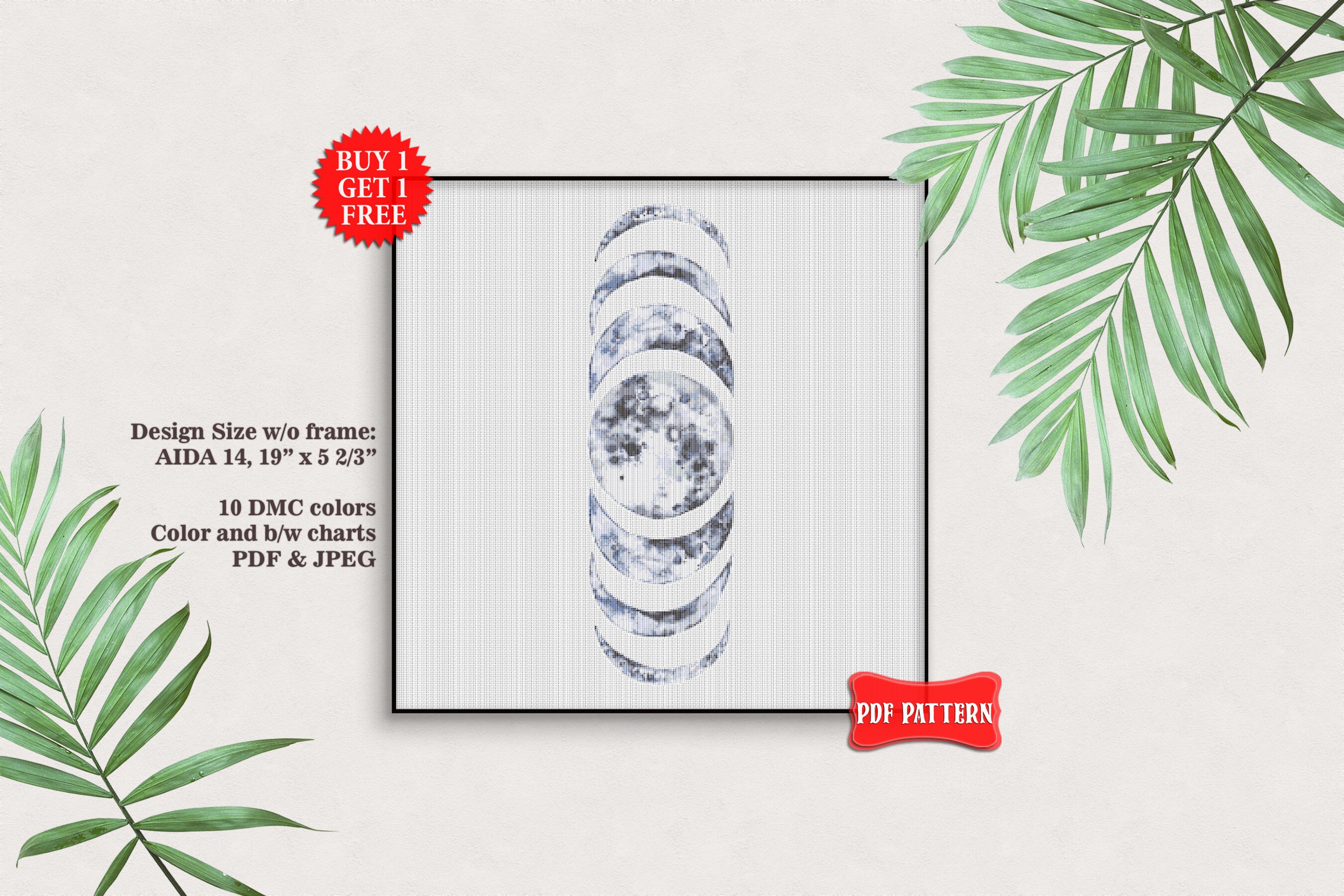 Moon cross stitch pattern Moon phase cross stitch PDF Modern | Etsy