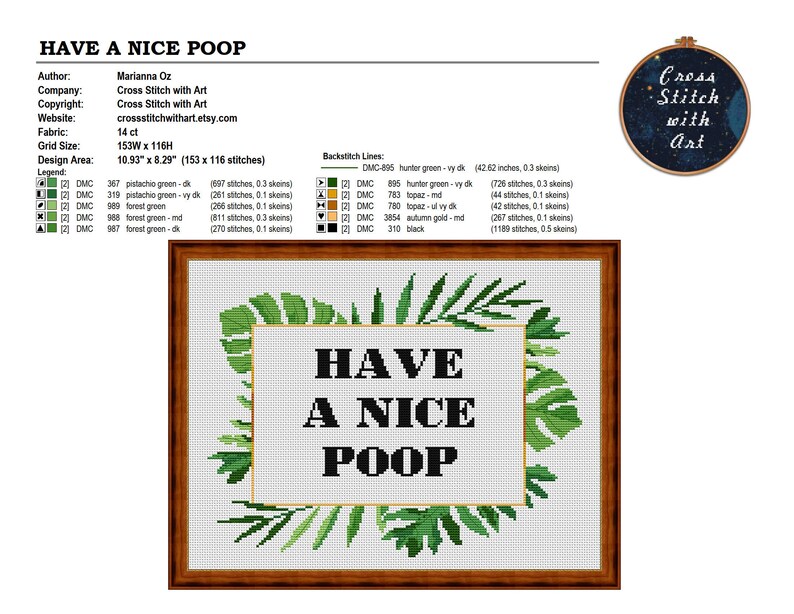 Have a Nice Poop Cross Stitch Pattern. Snarky Cross Stitch | Etsy