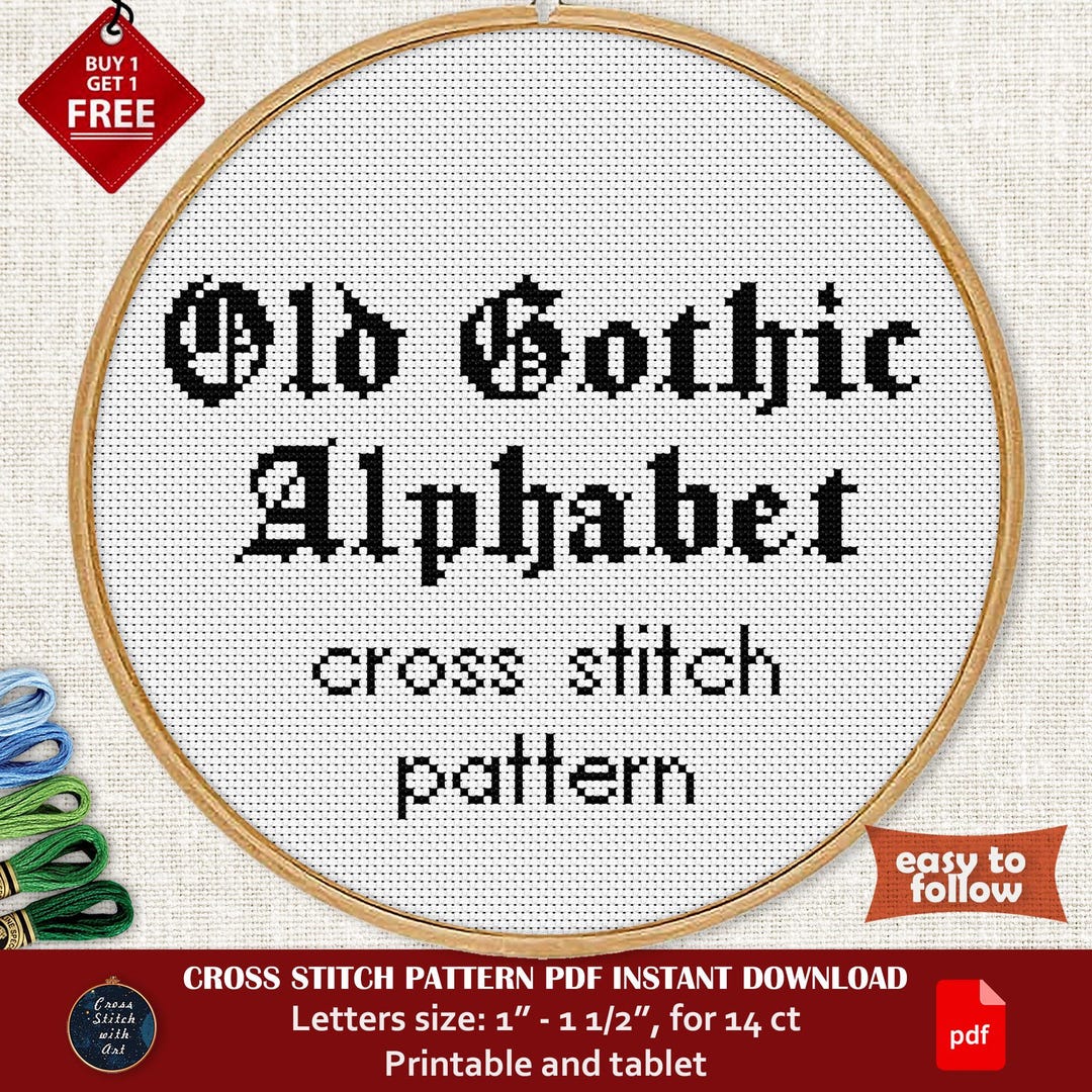 Gothic #5 Alphabet Cross Stitch Pattern - Font Cross Stitch PDF Chart ...