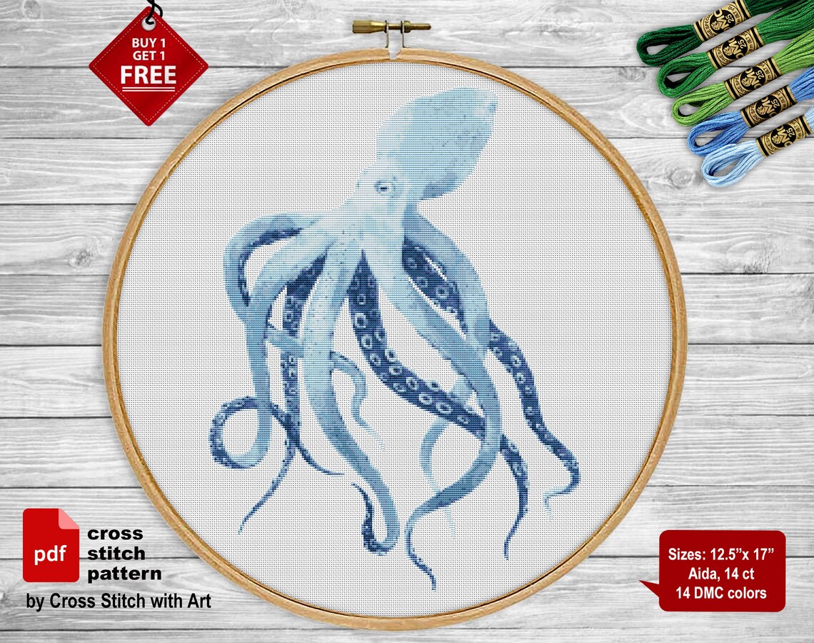 Octopus Cross Stitch Pattern. Kraken Cross Stitch PDF. | Etsy