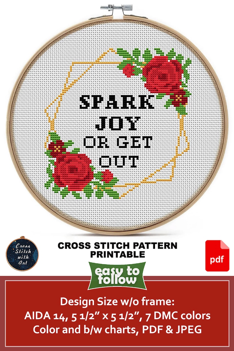 Patrón de punto de cruz Spark Joy, letrero sarcástico (PDF) - Etsy España