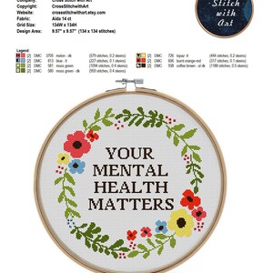 Your Mental Health Matters Cross Stitch Pattern. Motivational Cross ...