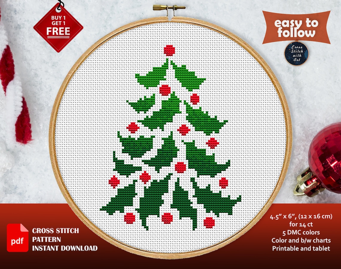 Christmas Tree Cross Stitch Pattern. Xmas Cross Stitch PDF. - Etsy