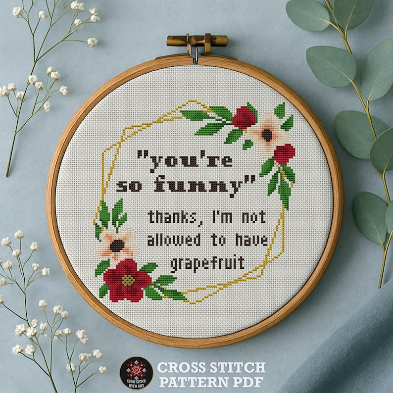 Funny Cross Stitch Pattern, Sarcastic Mental Health Floral Embroidery ...