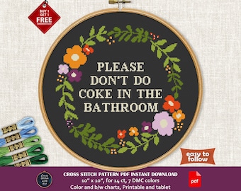 Please Don't Do Coke in the Bathroom Completed Cross Stitch - Etsy